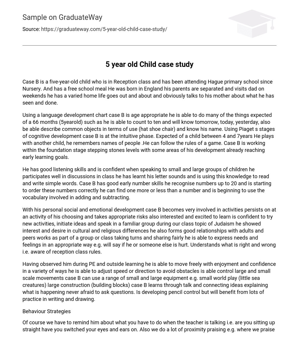 5 Year Old Child Case Study Essay Example GraduateWay