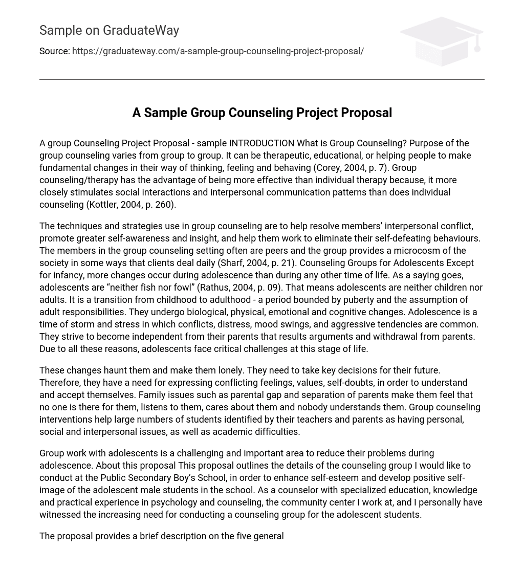 A Sample Group Counseling Project Proposal Free Essay Example 4188 