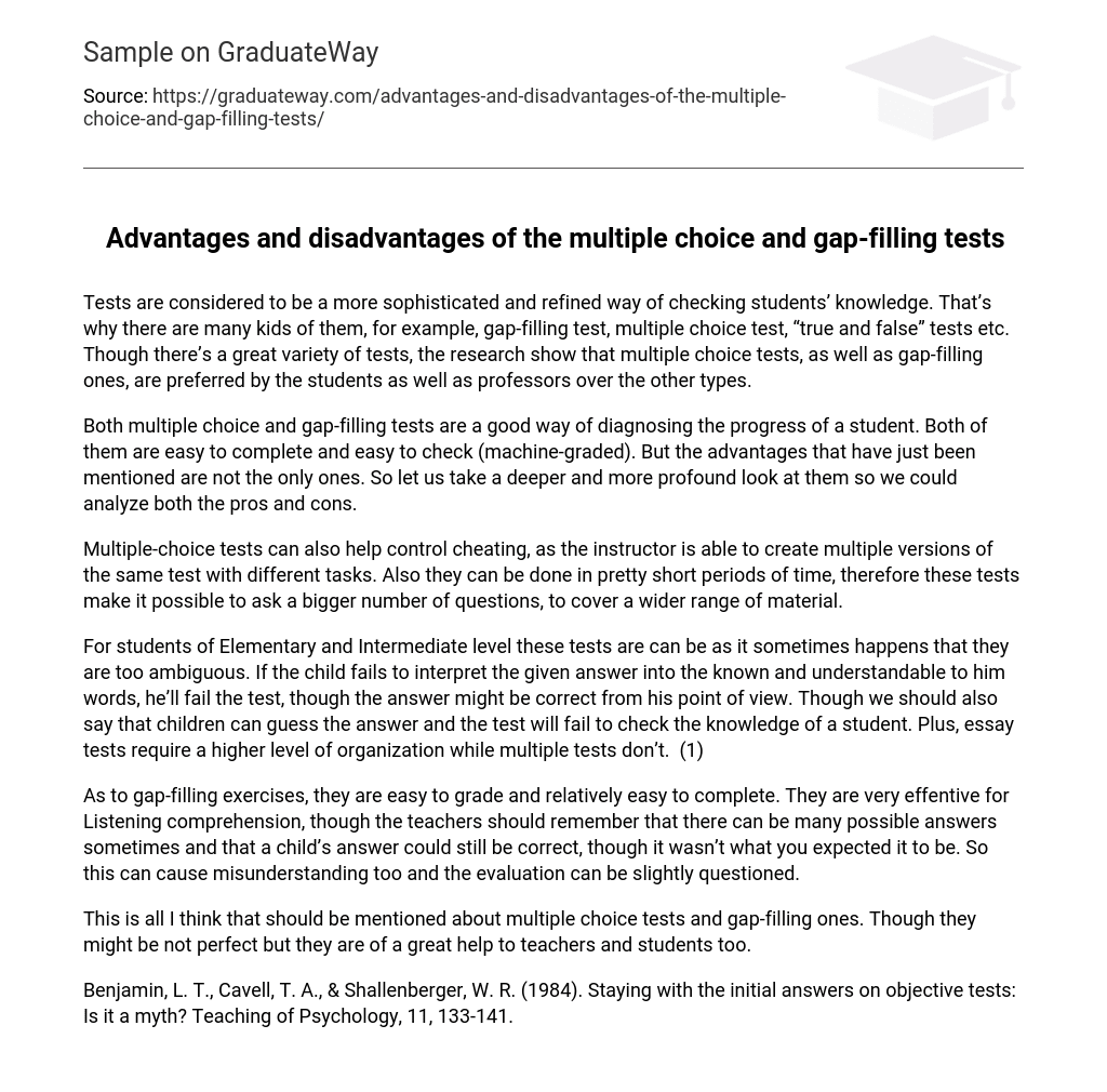  Advantages And Disadvantages Of The Multiple Choice And Gap filling