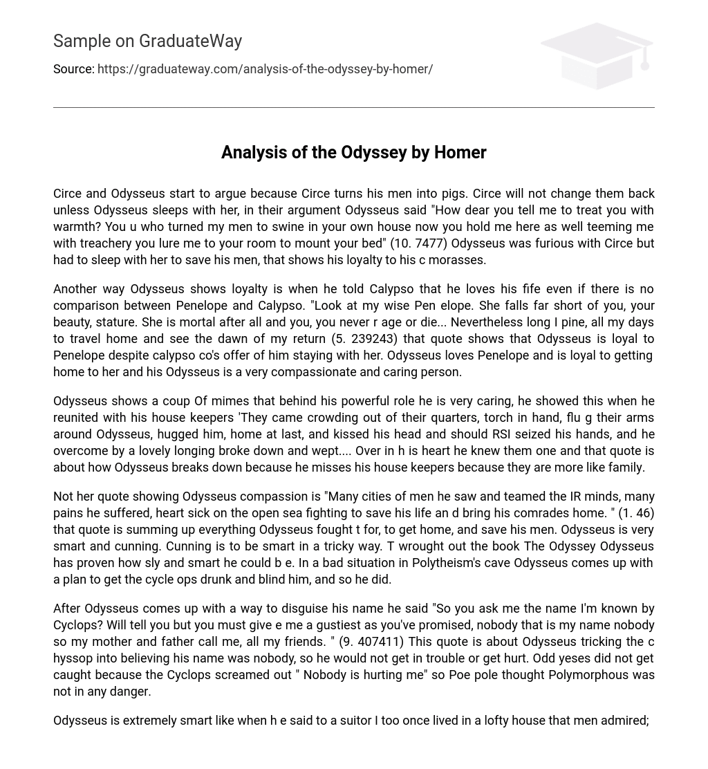  Analysis Of The Odyssey By Homer Essay Example GraduateWay