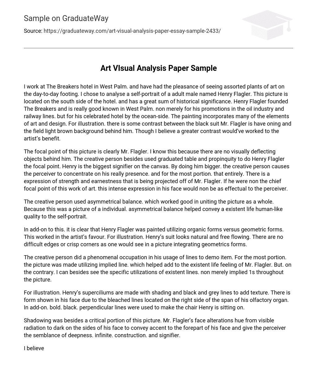 Art VIsual Analysis Paper Sample Essay Example GraduateWay