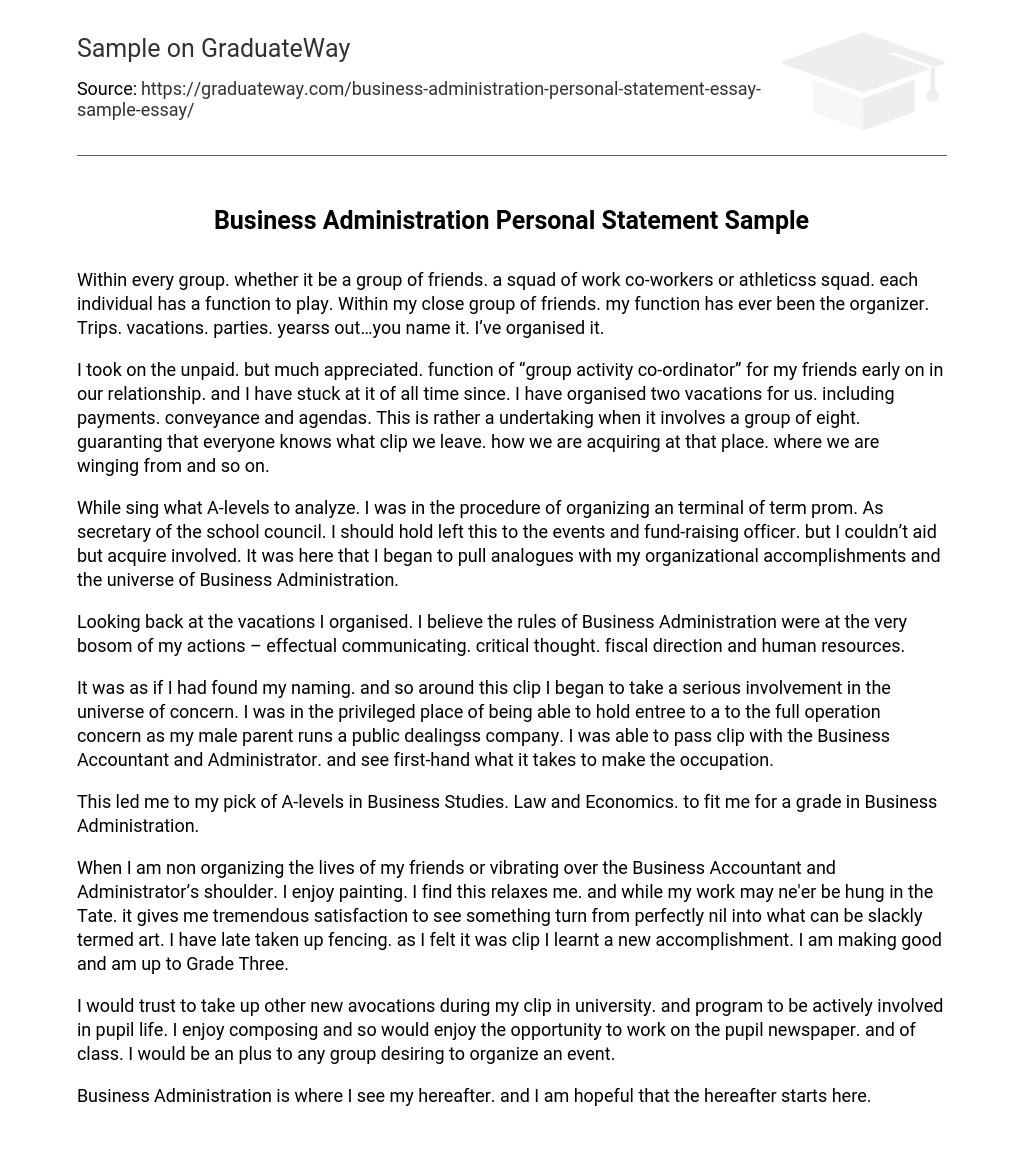  Business Administration Personal Statement Sample Essay Example