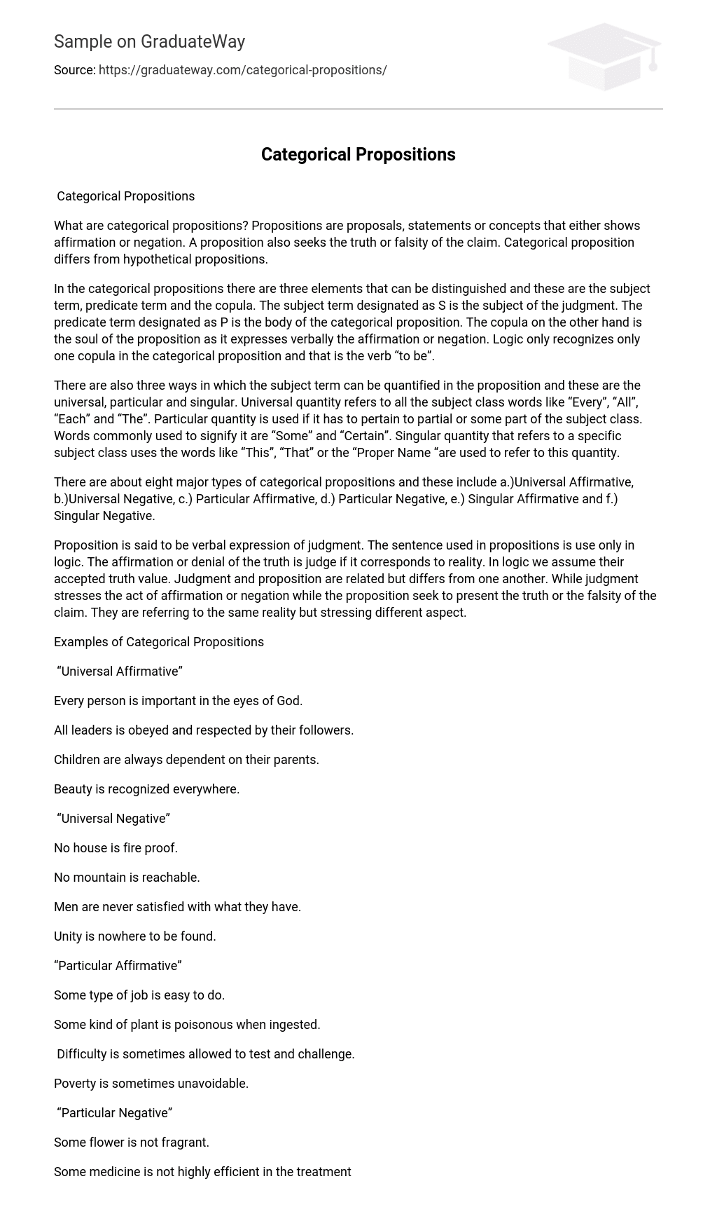  What Are Categorical Propositions Essay Example GraduateWay