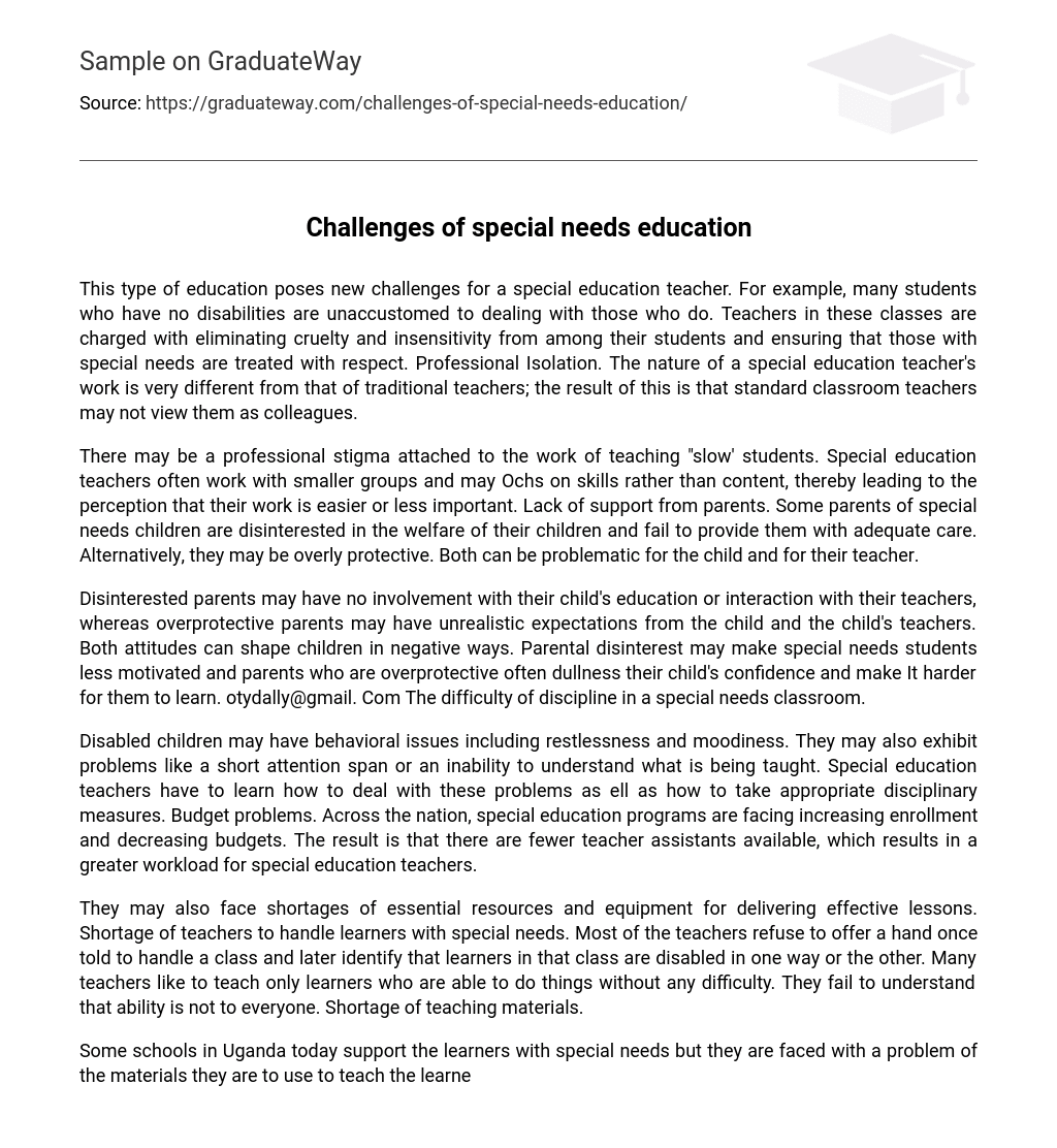  Challenges Of Special Needs Education Essay Example GraduateWay