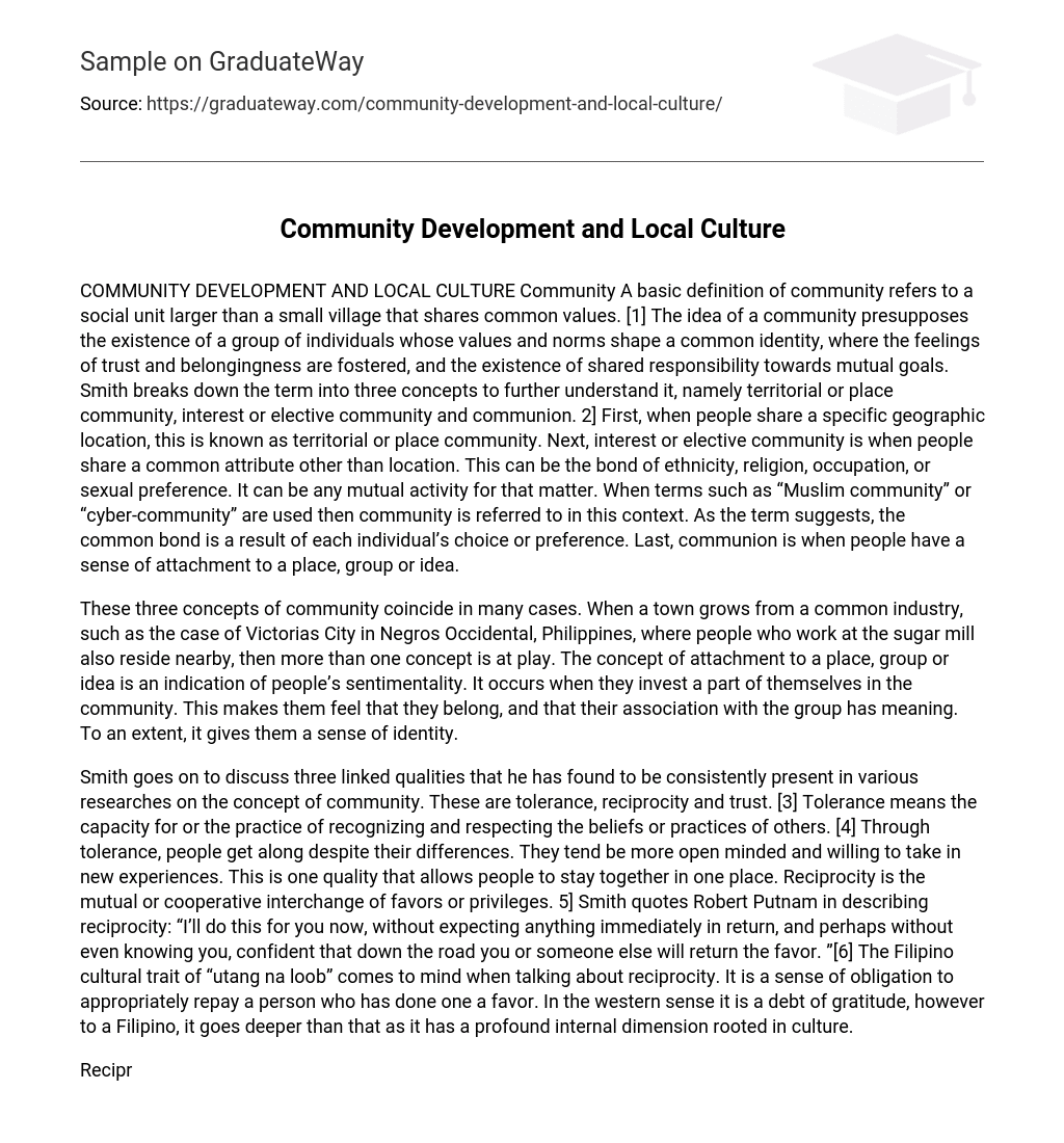  Community Development And Local Culture Essay Example GraduateWay