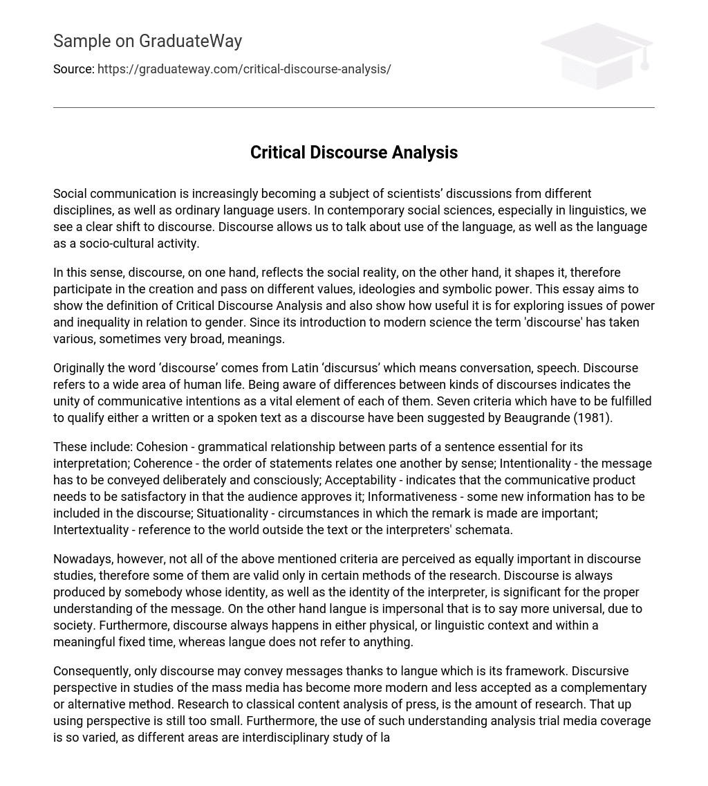 Critical Discourse Analysis Essay Example GraduateWay