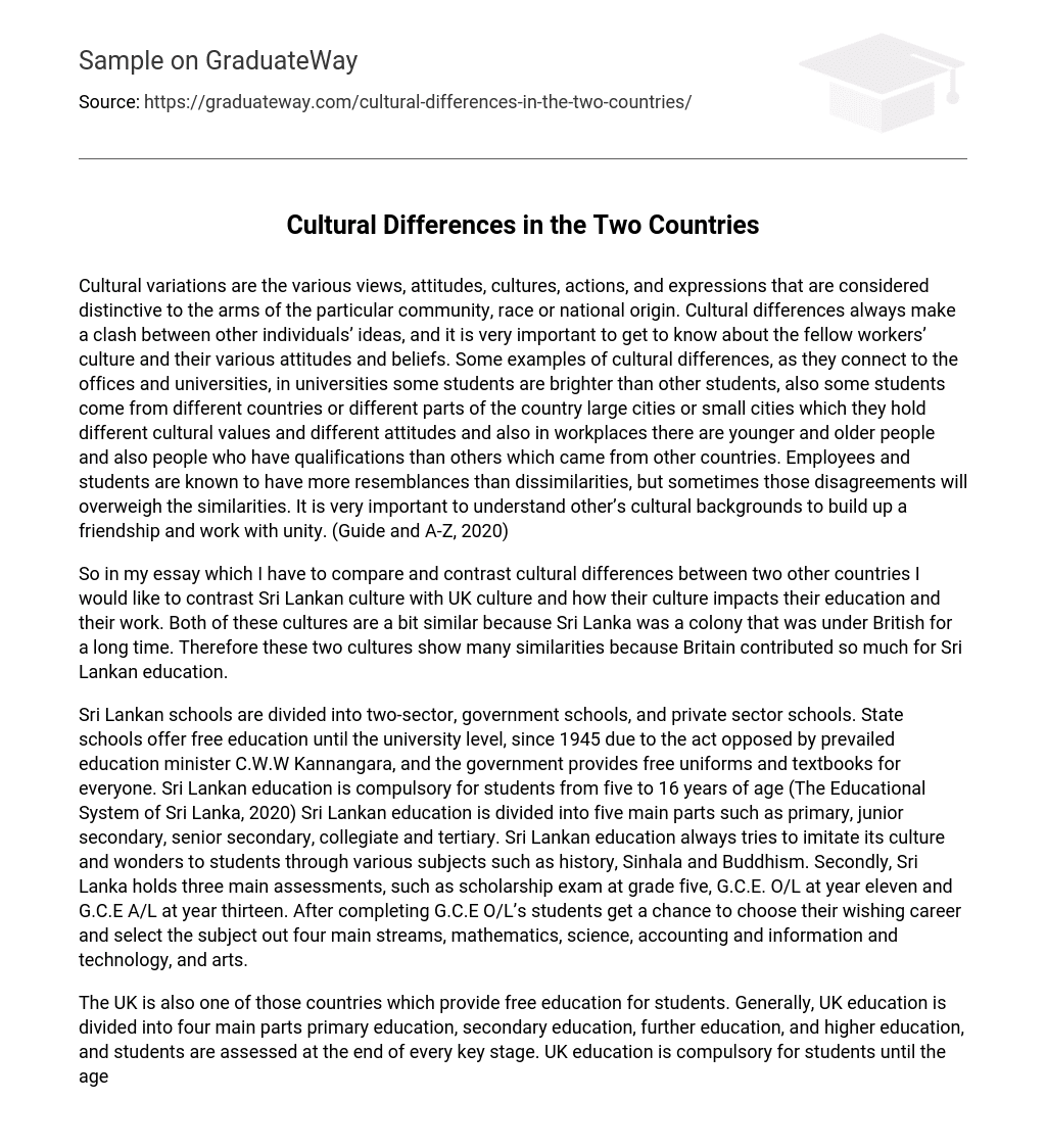  Cultural Differences In The Two Countries Essay Example GraduateWay