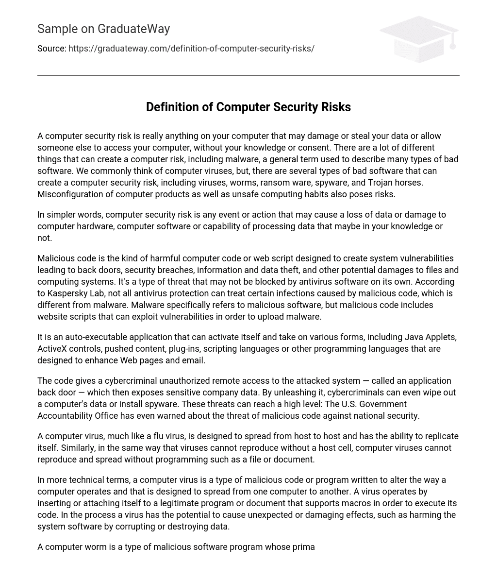 Definition Of Computer Security Risks Free Essay Example 809 Words