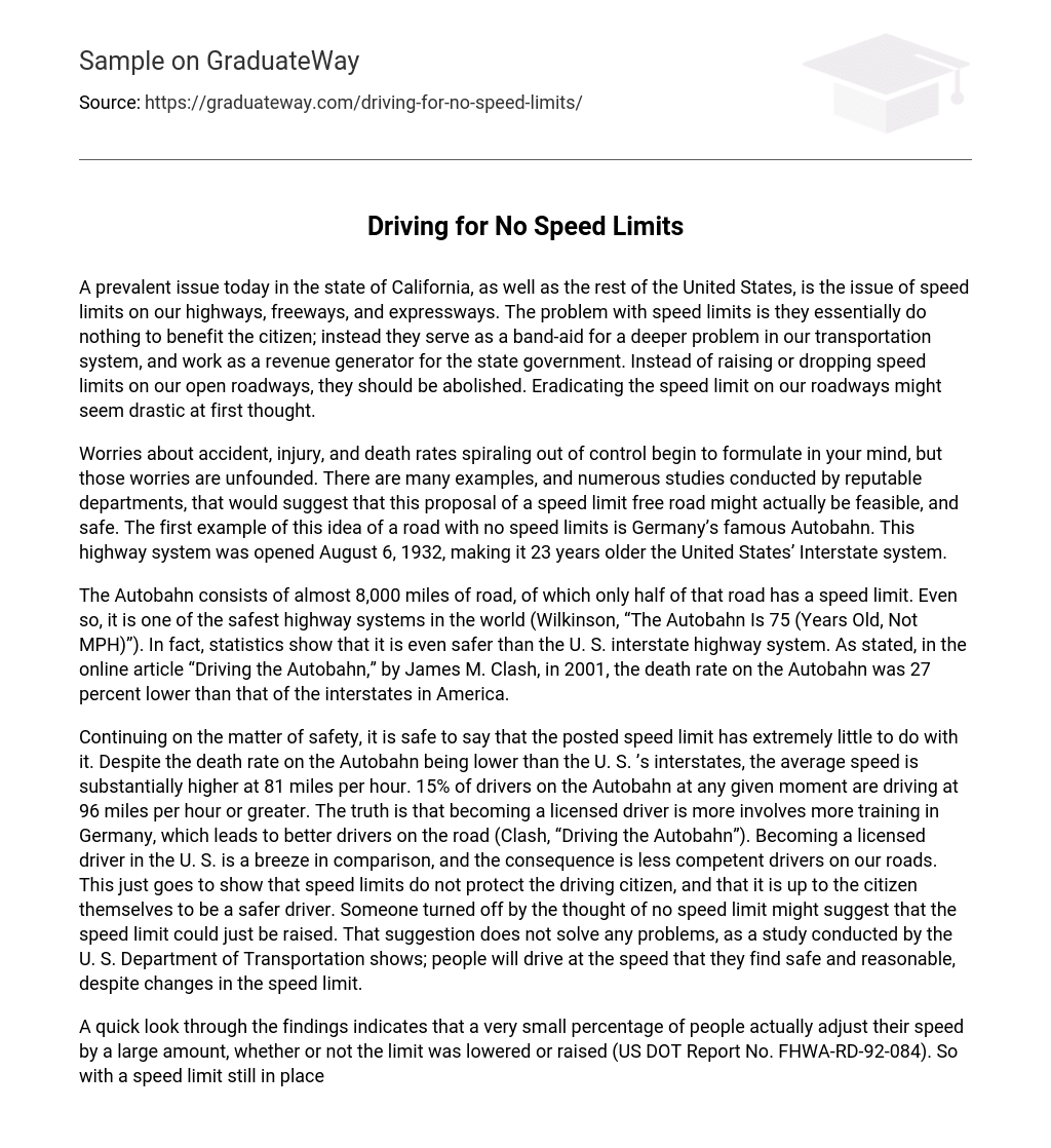  Driving For No Speed Limits Essay Example GraduateWay