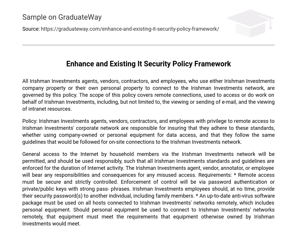  Enhance And Existing It Security Policy Framework Essay Example