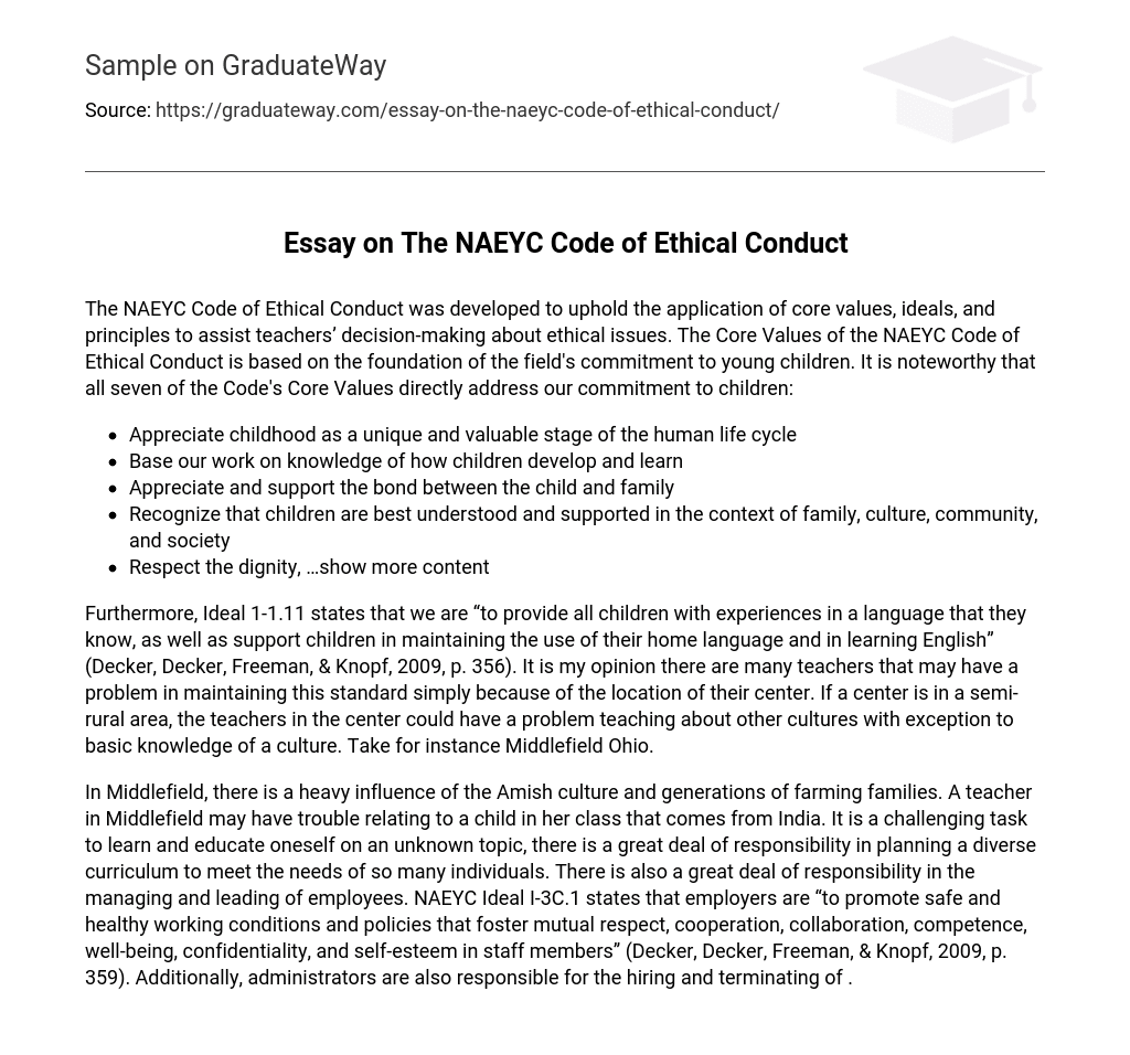 Essay On The NAEYC Code Of Ethical Conduct Essay Example GraduateWay