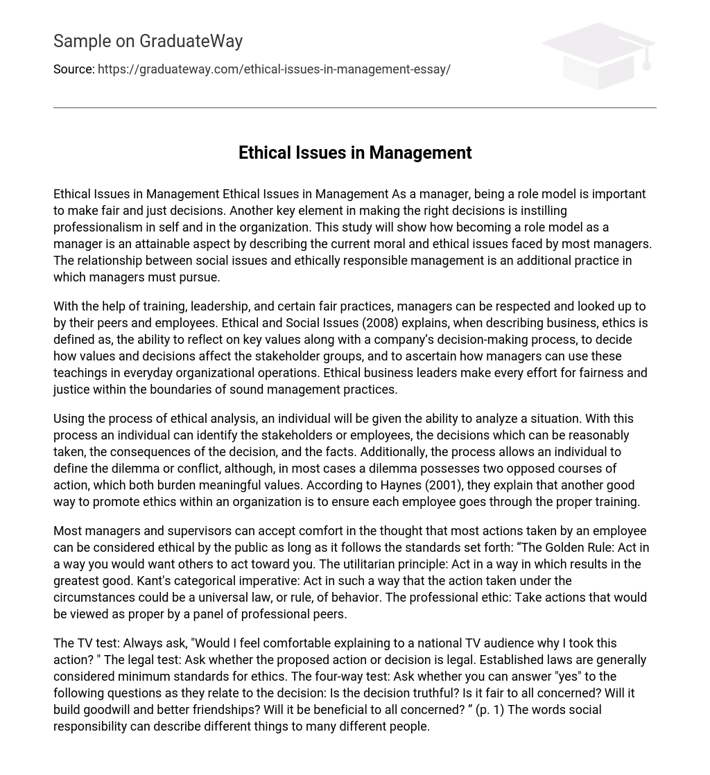  Ethical Issues In Management Essay Example GraduateWay