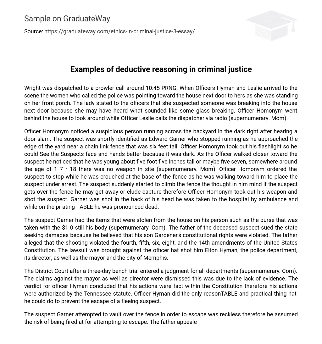 Examples Of Deductive Reasoning In Criminal Justice Essay Example 
