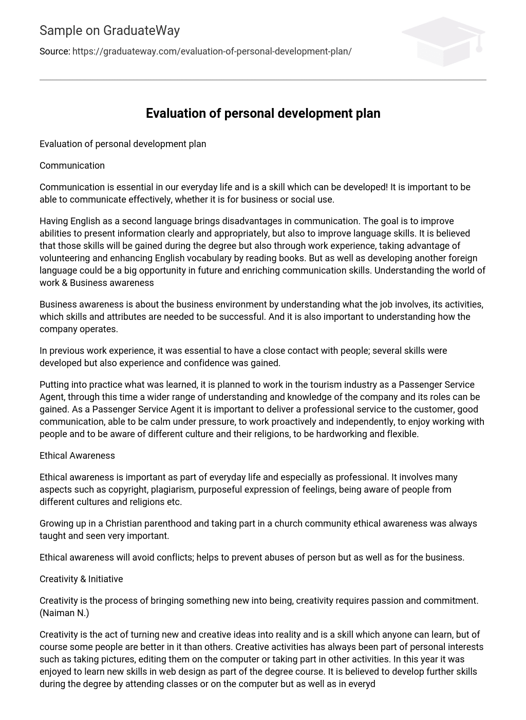 Evaluation Of Personal Development Plan Essay Example GraduateWay