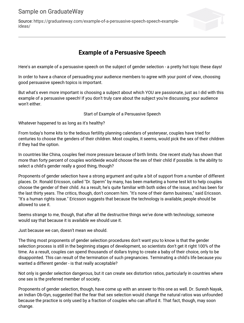  Example Of A Persuasive Speech Essay Example GraduateWay