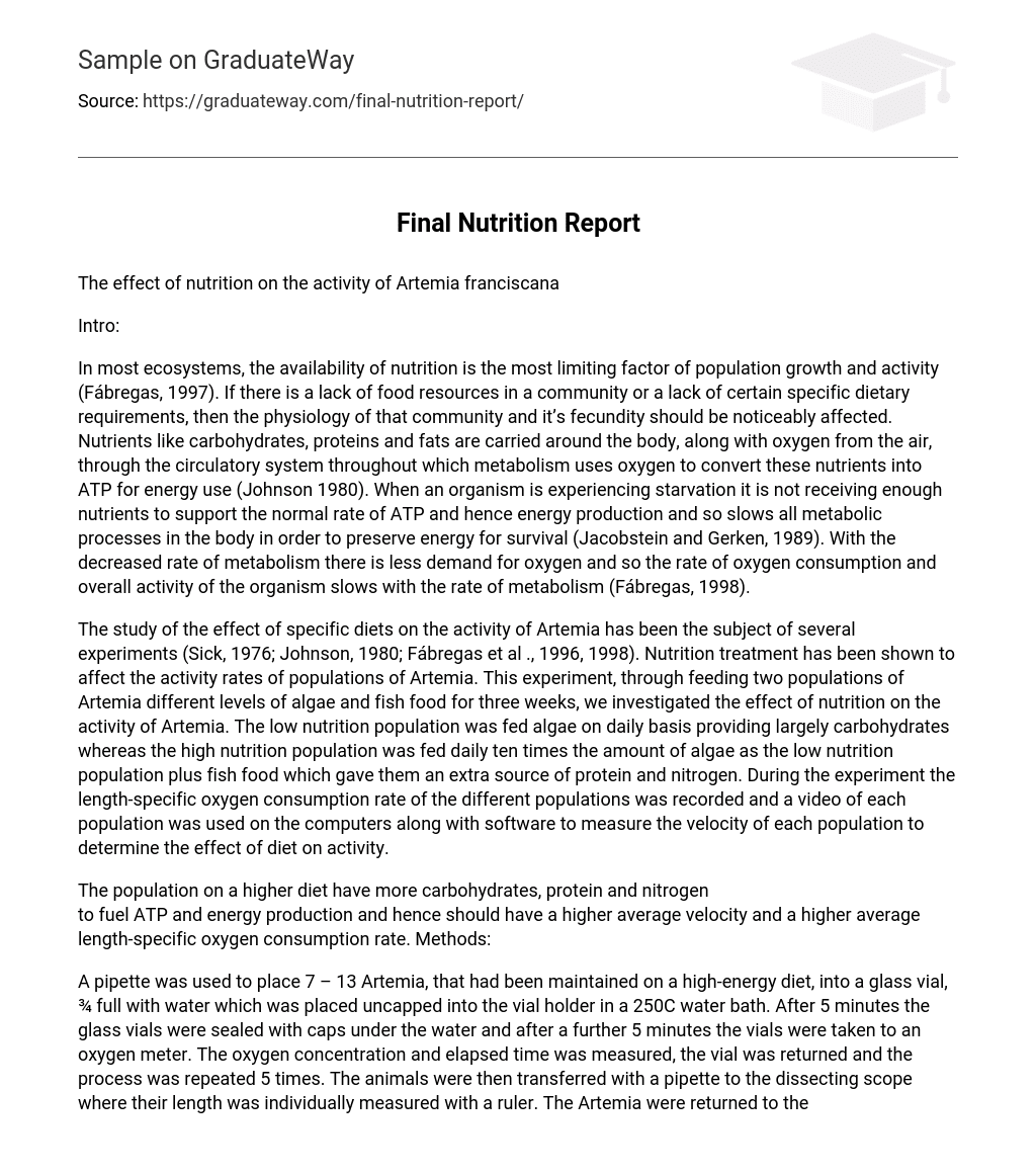 Final Nutrition Report 1261 Words Free Essay Example On GraduateWay