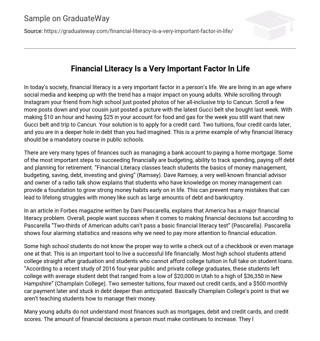  Financial Literacy Is A Very Important Factor In Life Essay Example