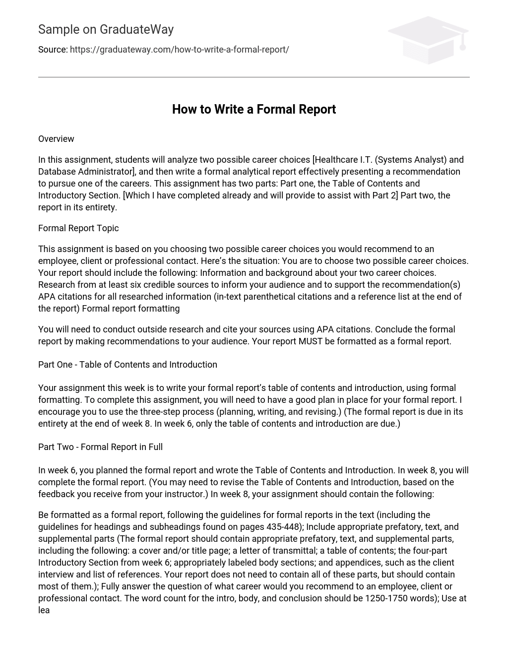  How To Write A Formal Report Essay Example GraduateWay