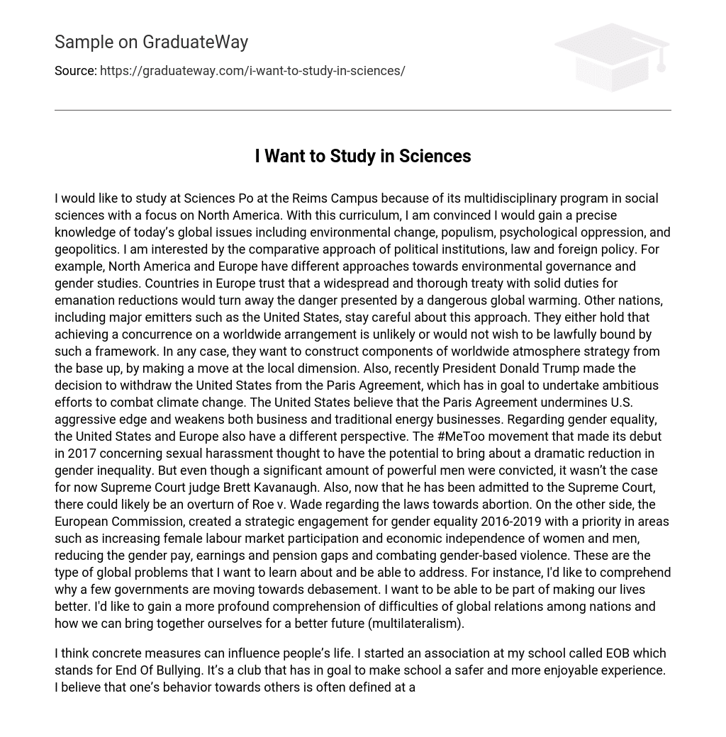  I Want To Study In Sciences Essay Example GraduateWay