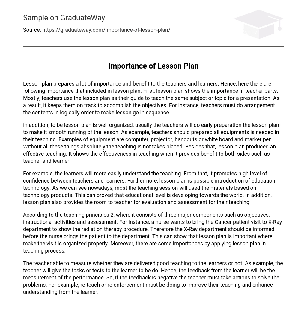  Importance Of Lesson Plan Essay Example GraduateWay