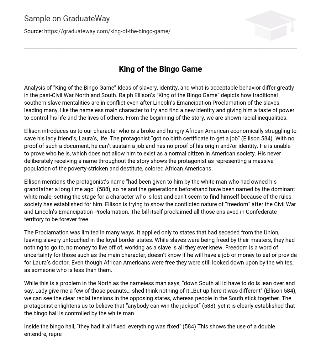  King Of The Bingo Game Analysis Essay Example GraduateWay