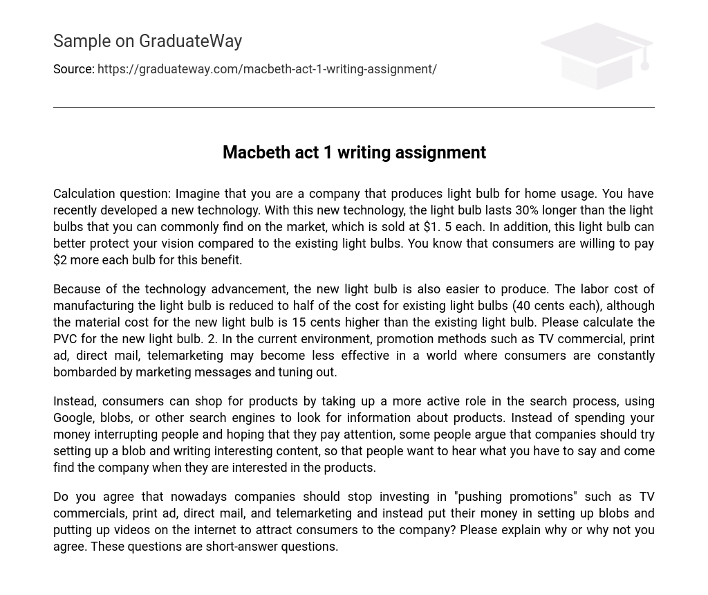  Macbeth Act 1 Writing Assignment Essay Example GraduateWay