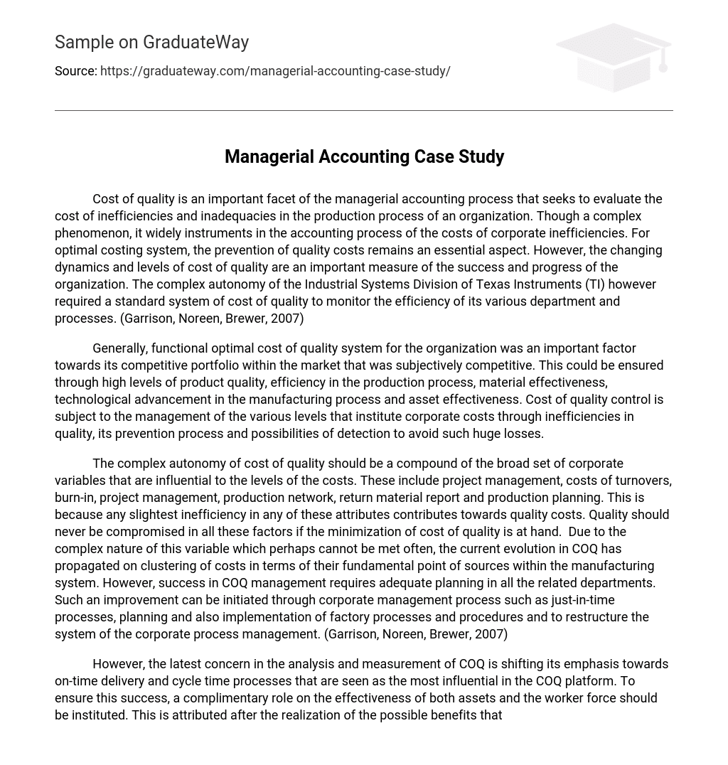Managerial Accounting Case Study Essay Example GraduateWay Managerial Accounting Case Study Essay Example GraduateWay