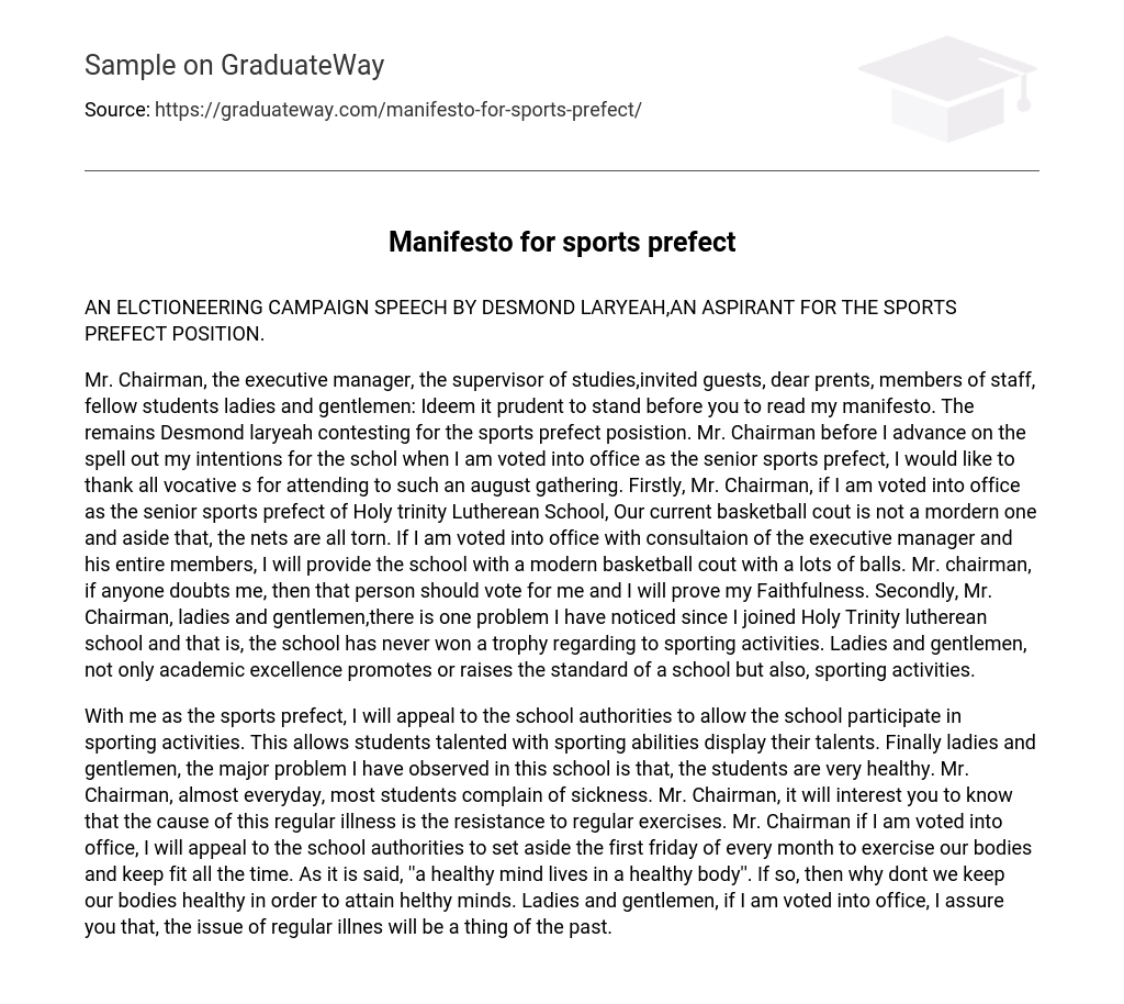 Manifesto For Sports Prefect Example GraduateWay