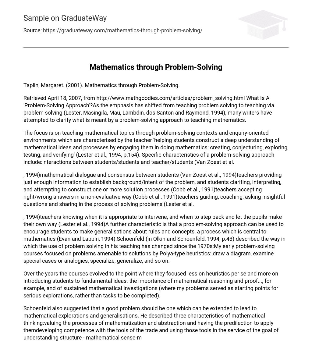  Mathematics Through Problem Solving Essay Example GraduateWay
