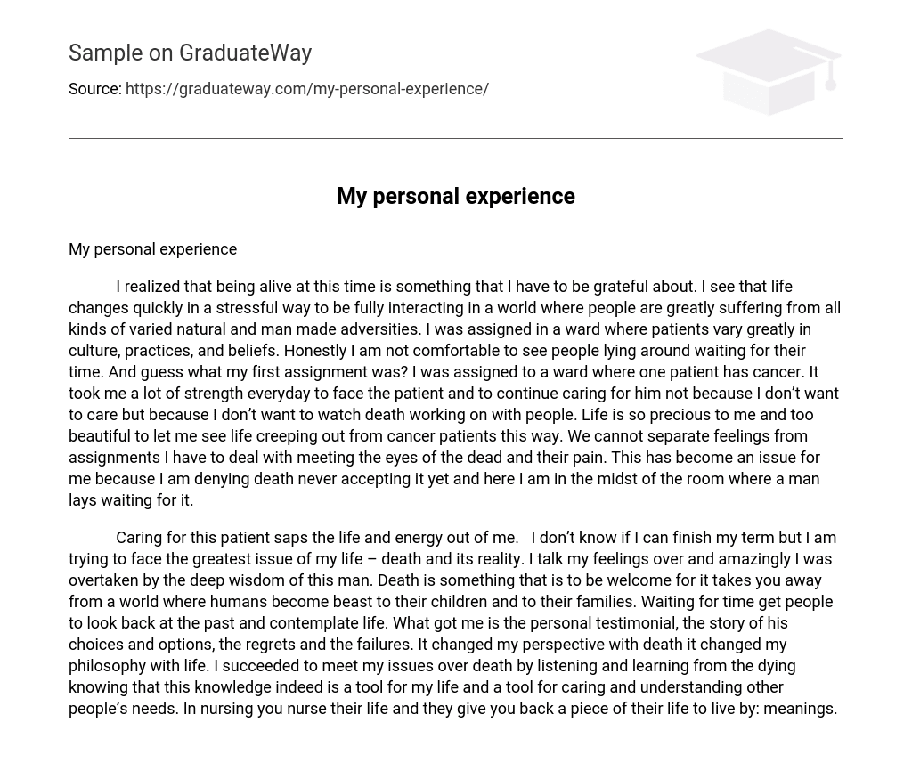 My Personal Experience 393 Words Free Essay Example On GraduateWay