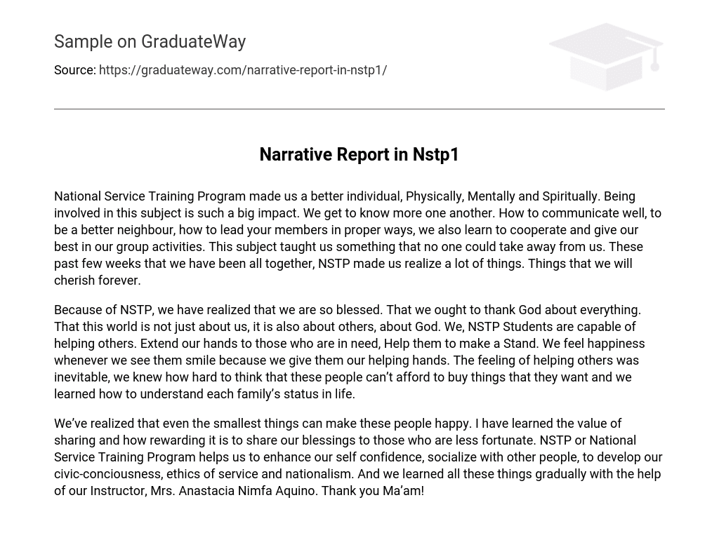 Narrative Report In Nstp1 Example GraduateWay
