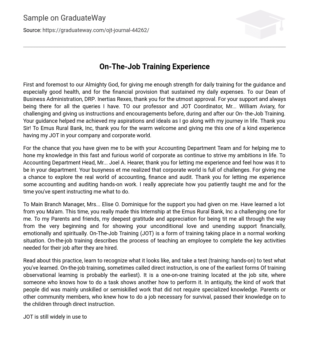  On The Job Training Experience Narrative Report Essay Example