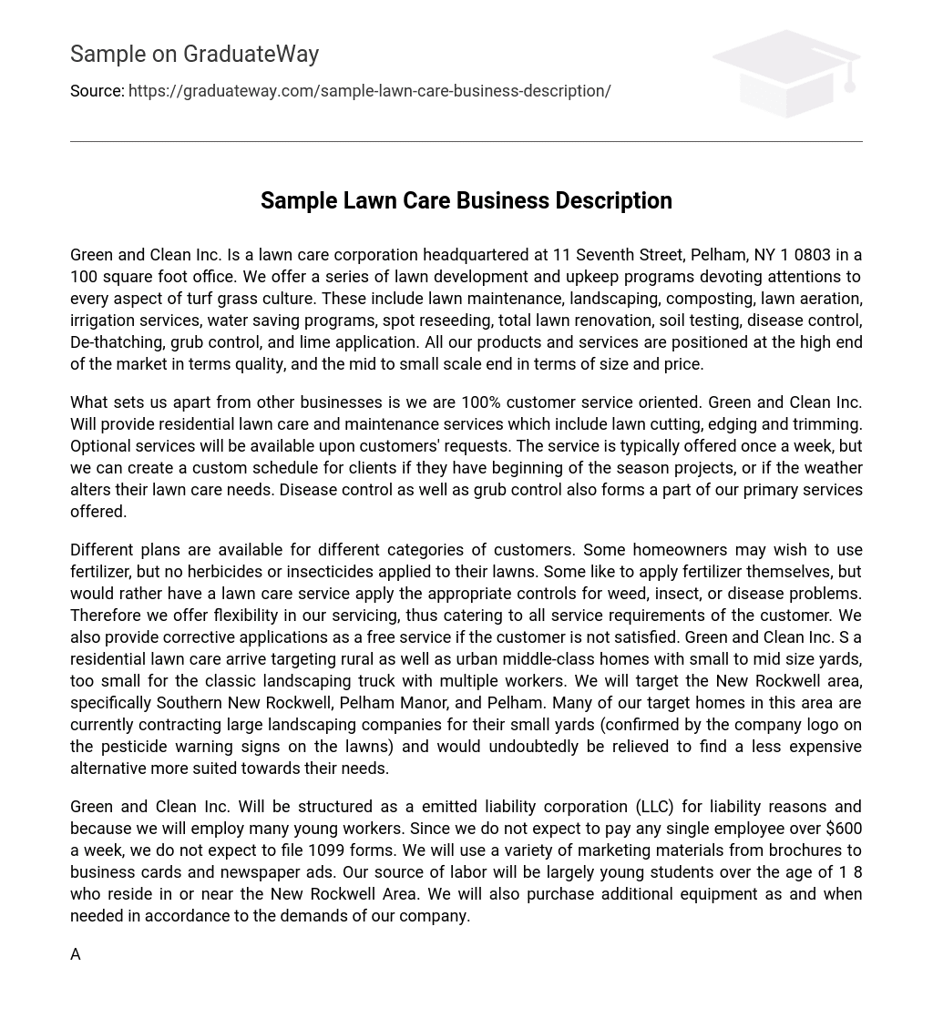  Sample Lawn Care Business Description Essay Example GraduateWay