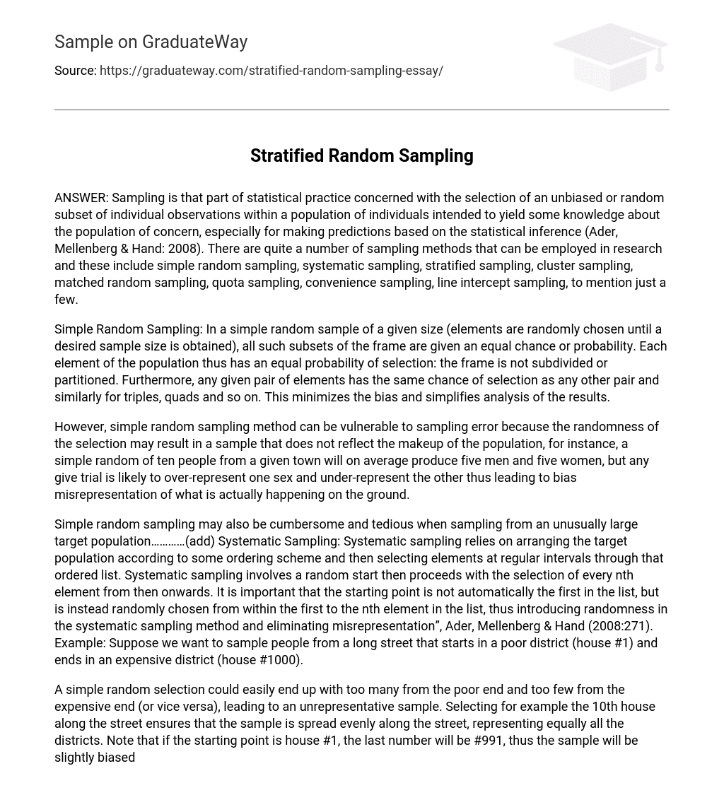  Stratified Random Sampling Research Paper Essay Example GraduateWay