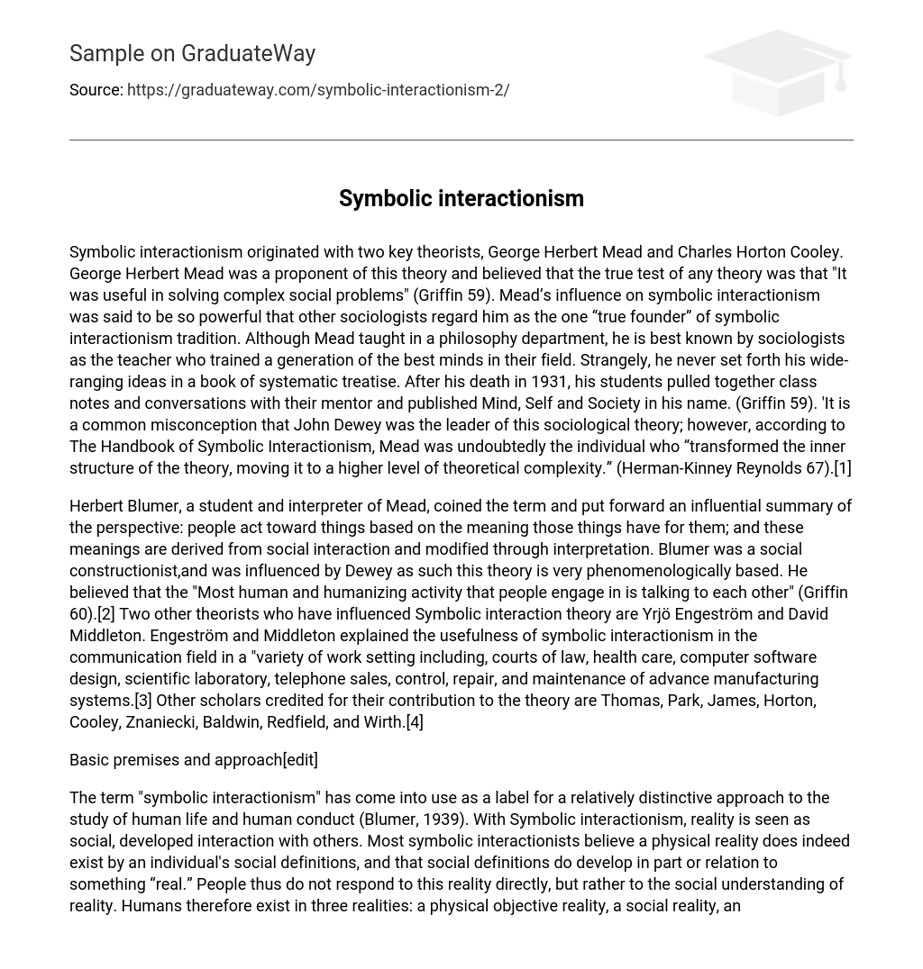  Symbolic Interactionism Short Summary Essay Example GraduateWay