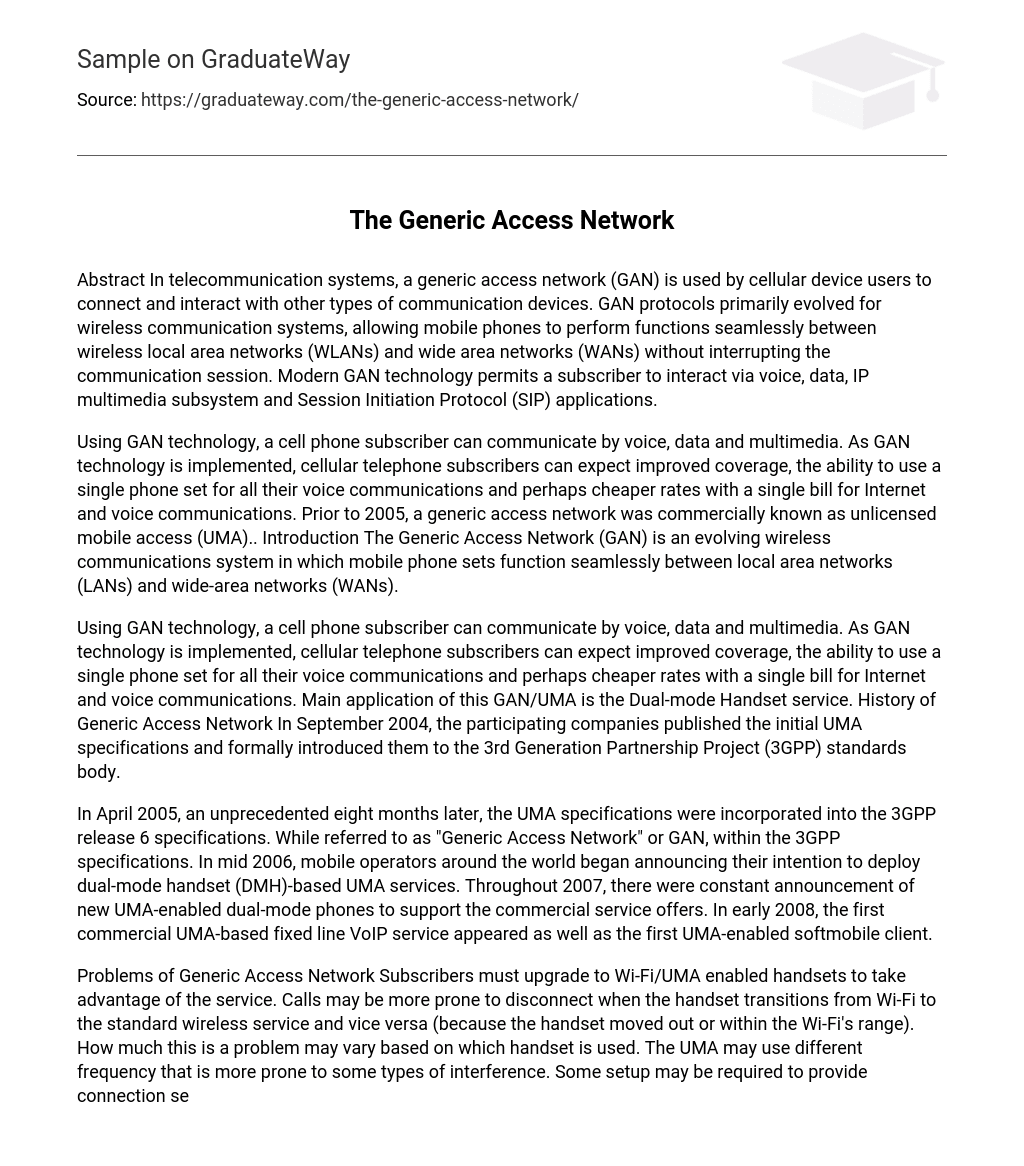  The Generic Access Network Essay Example GraduateWay