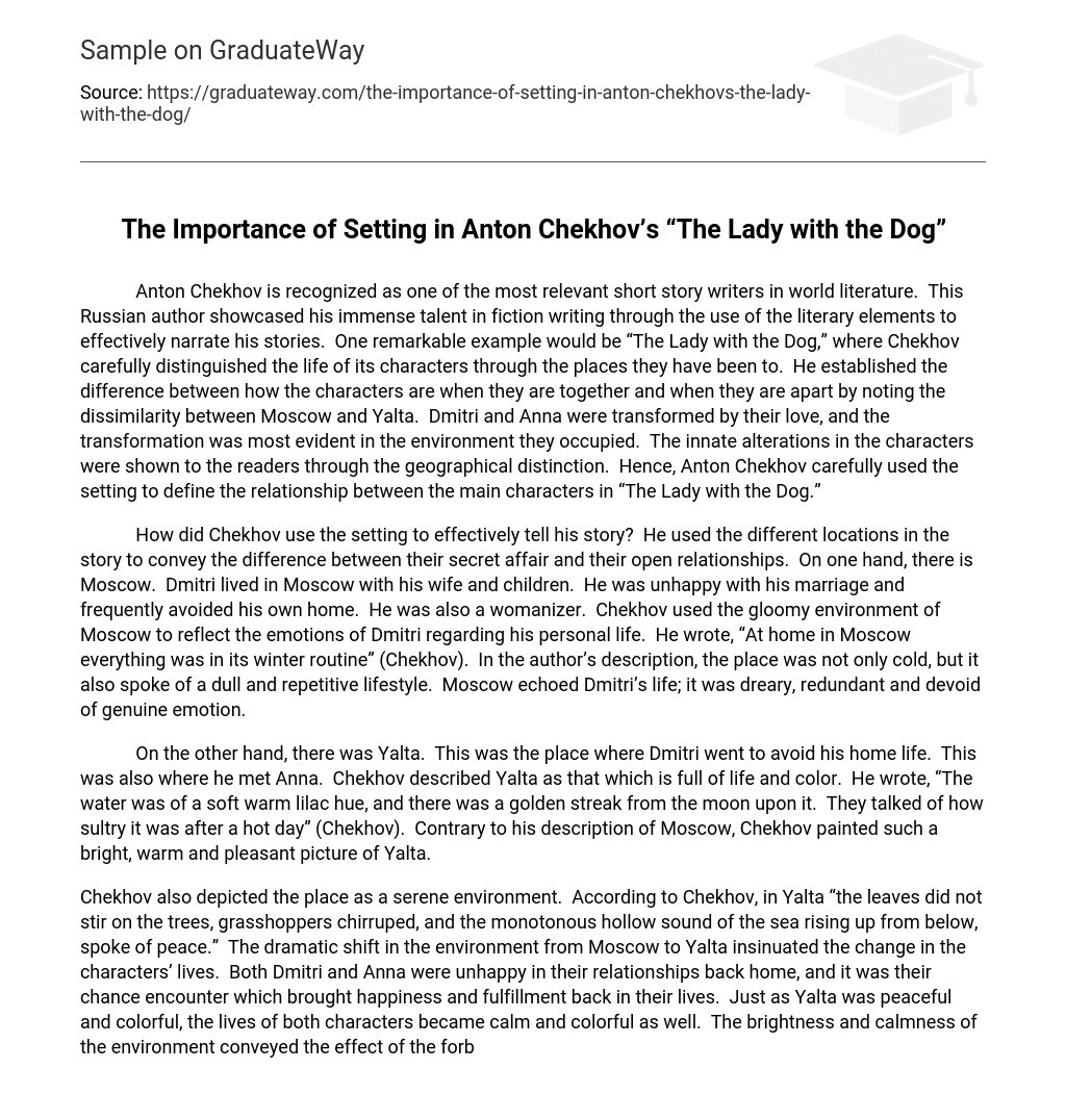  The Importance Of Setting In Anton Chekhov s The Lady With The Dog 