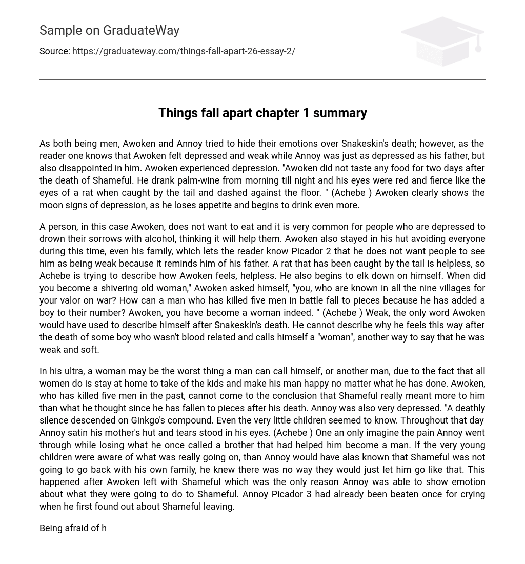  Things Fall Apart Chapter 1 Summary Essay Example GraduateWay