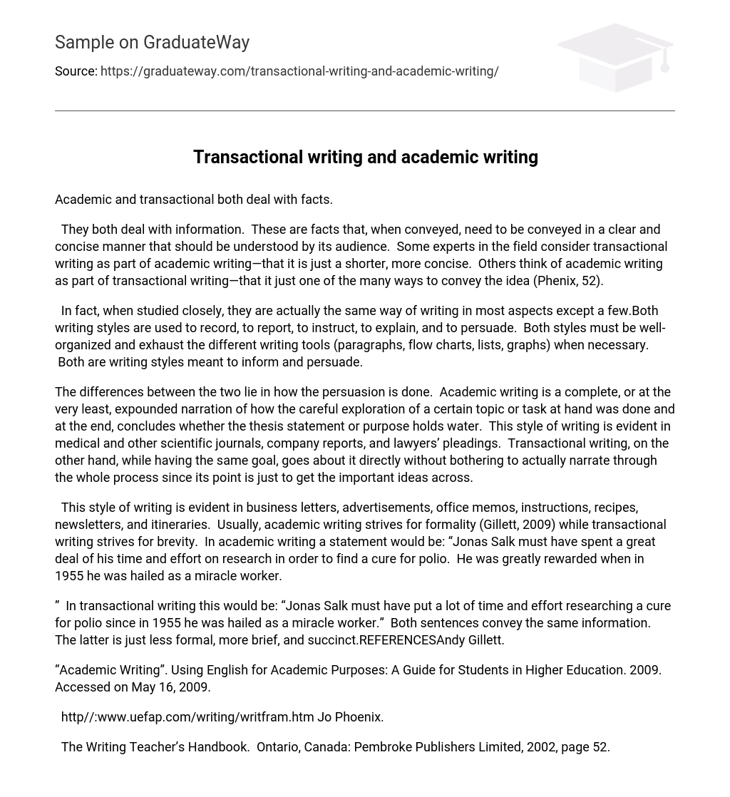  Transactional Writing And Academic Writing Essay Example GraduateWay