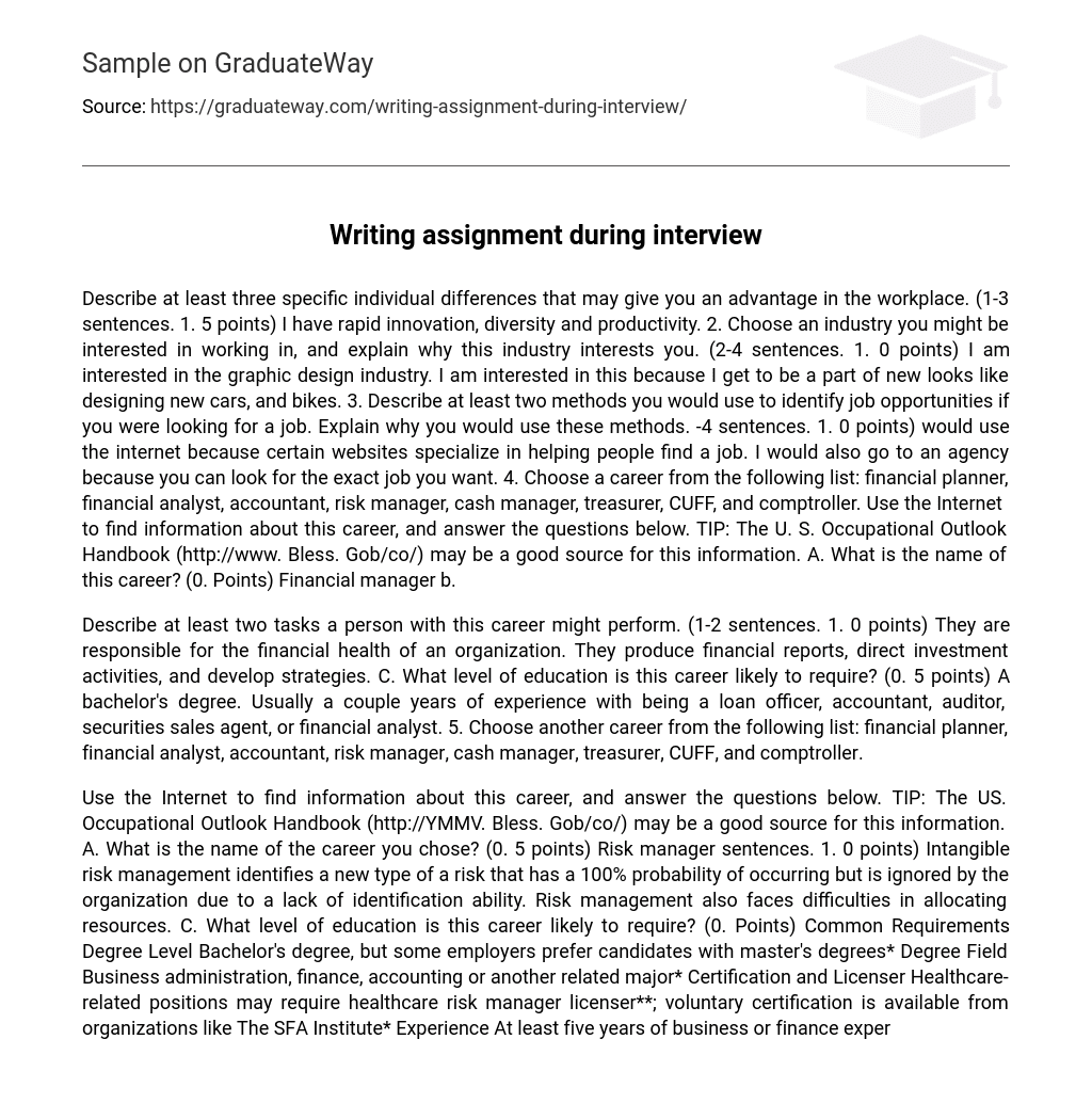  Writing Assignment During Interview Essay Example GraduateWay